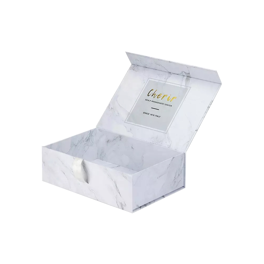 Custom Marble Magnetic Closure Gift Box With Ribbon Handle