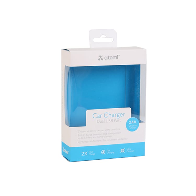 Folding Cardboard Car Charger Box With Hanger Tab Window